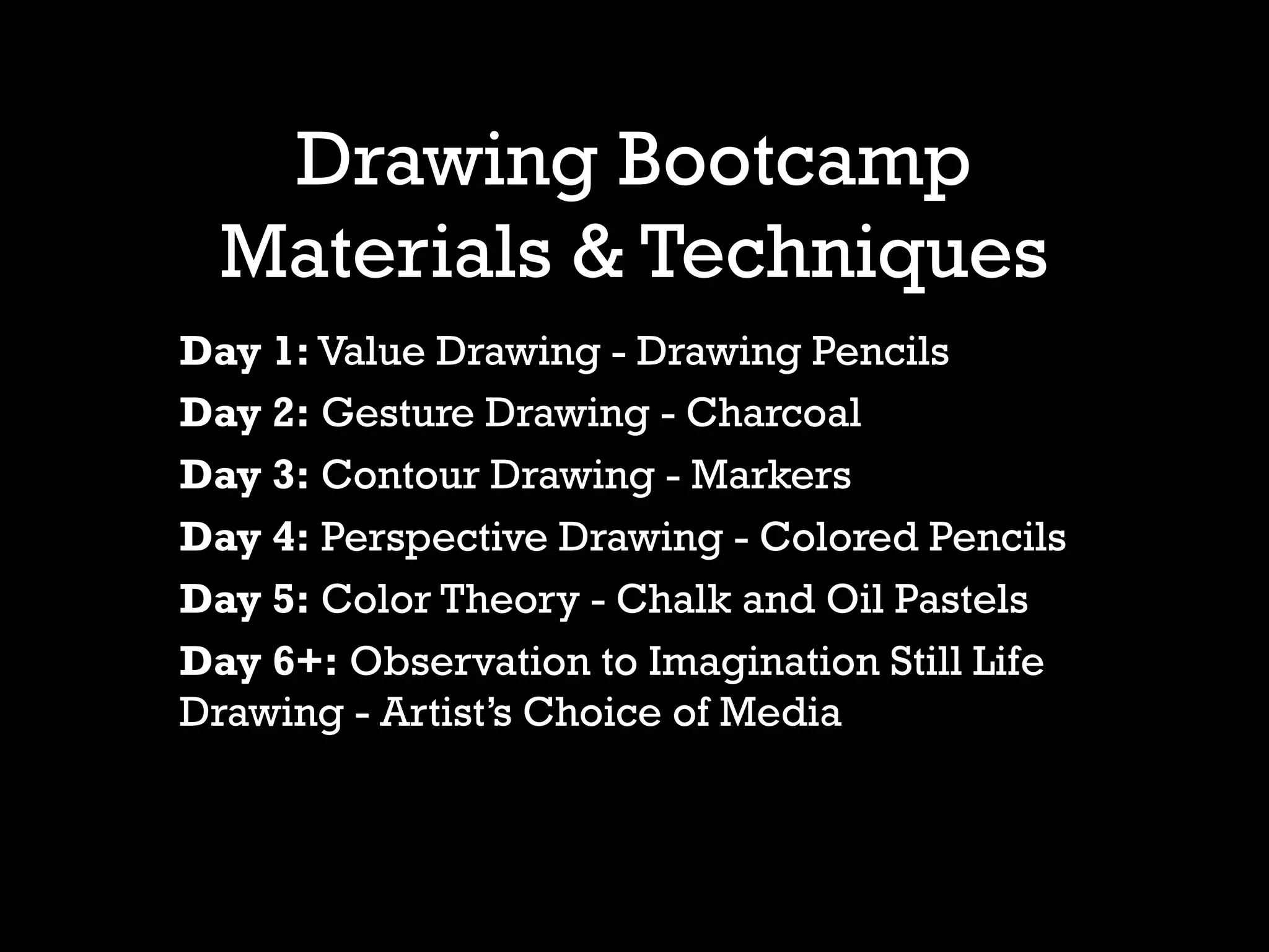 Days 1-6: Drawing Bootcamp + materials & techniques | PDF