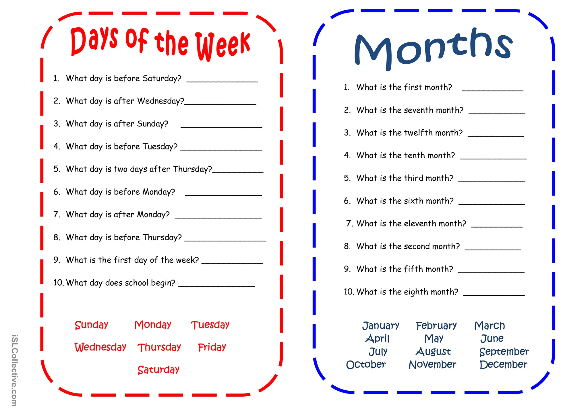 Days of the week and months of the year in English | PDF