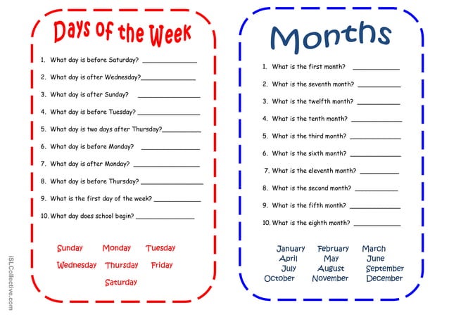 Days of the week and months of the year in English | PDF