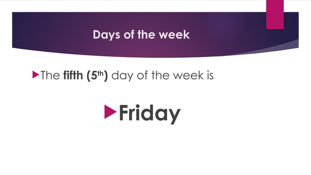 days of the week and ordinal numbers until 7 | PPTX