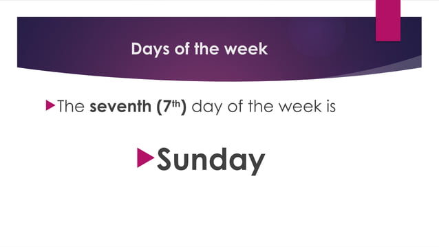 days of the week and ordinal numbers until 7 | PPTX