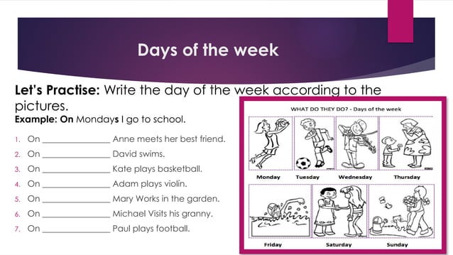 days of the week and ordinal numbers until 7 | PPTX