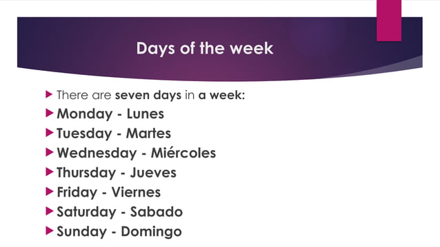 days of the week and ordinal numbers until 7 | PPTX