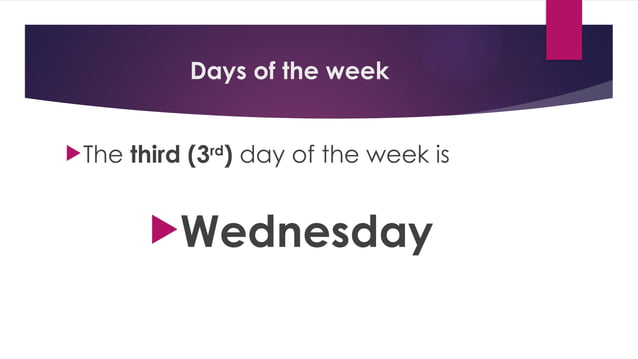 days of the week and ordinal numbers until 7 | PPTX