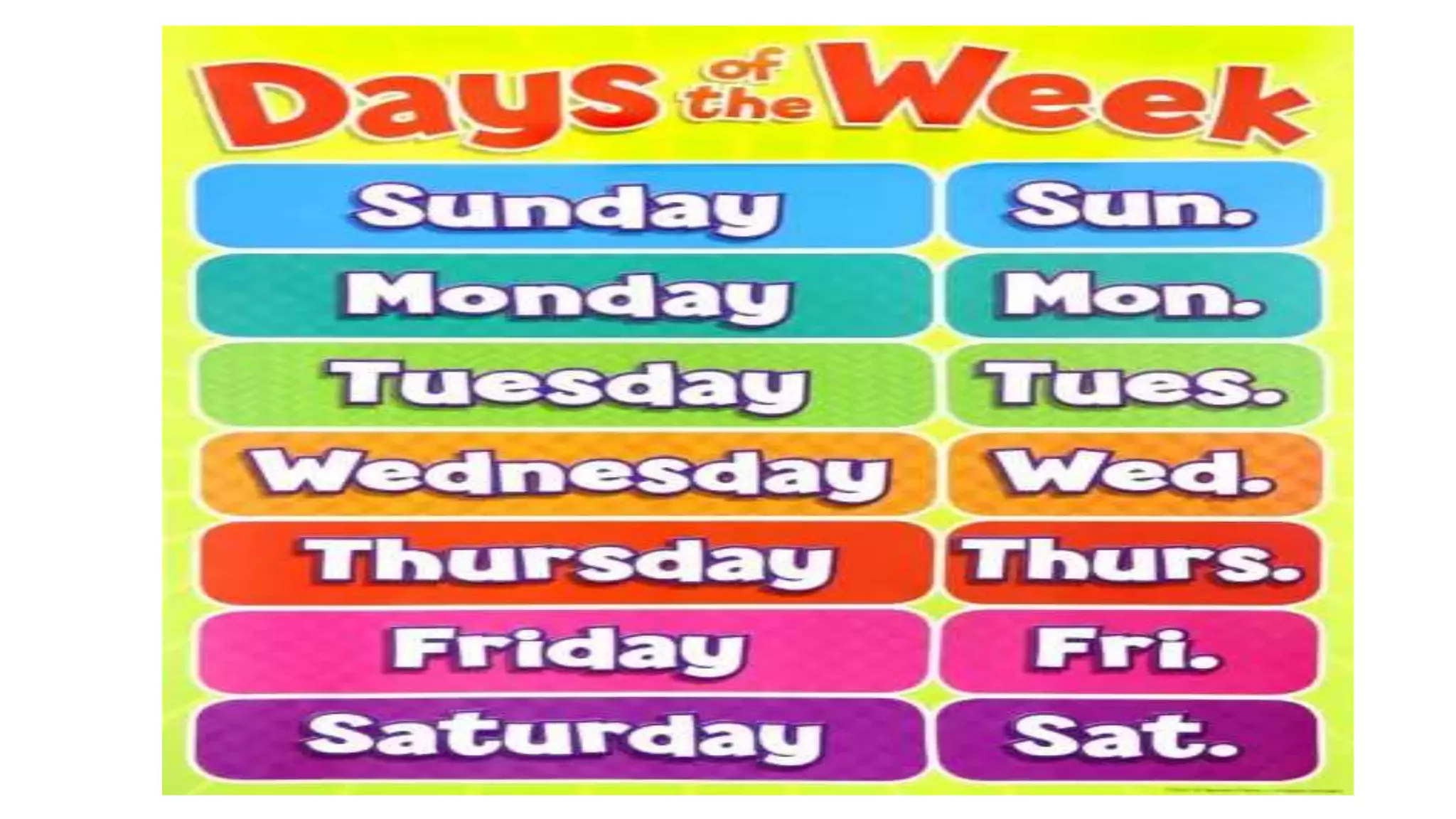 Days of the week - first grade, first part | PPTX