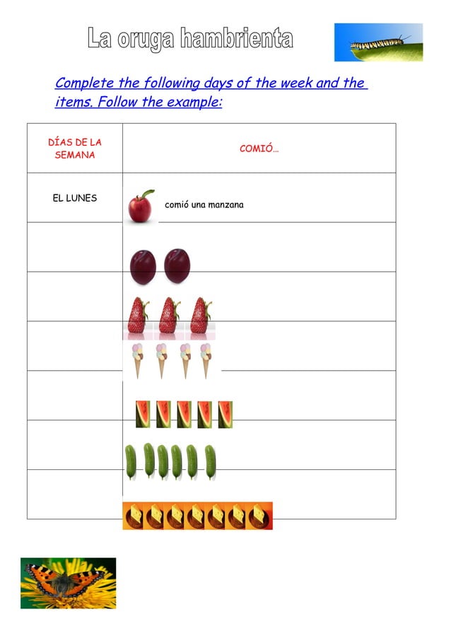Days of the week and food oruga hambrienta | DOC | Food & Drink