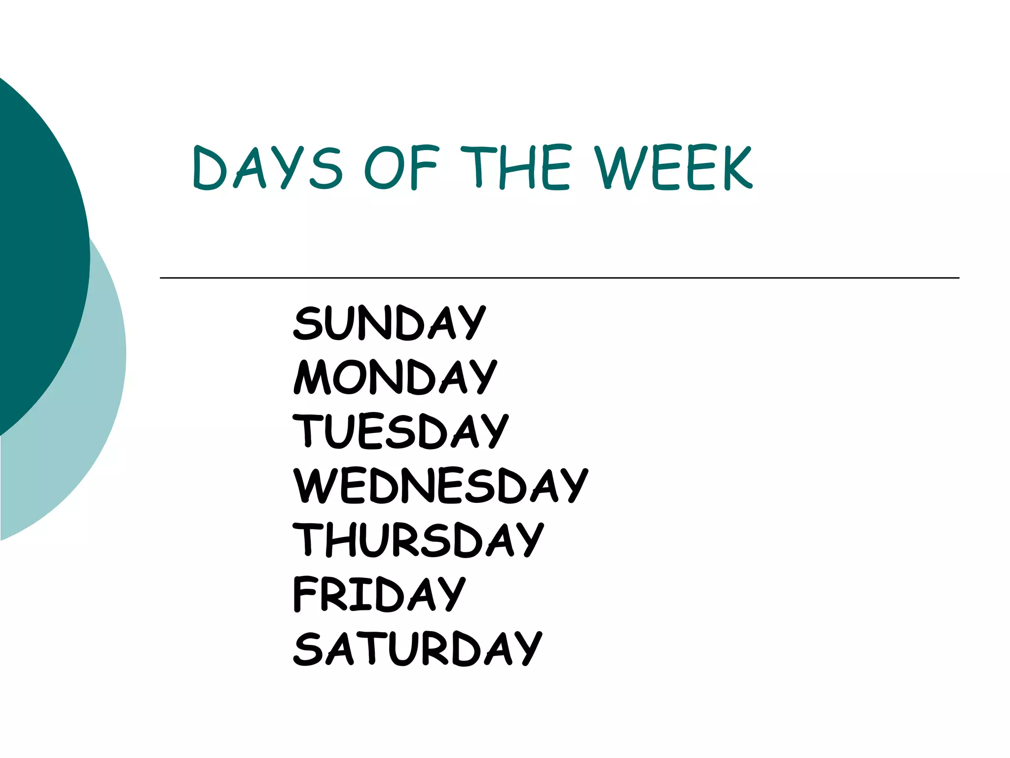Days of the week Dates | PPT