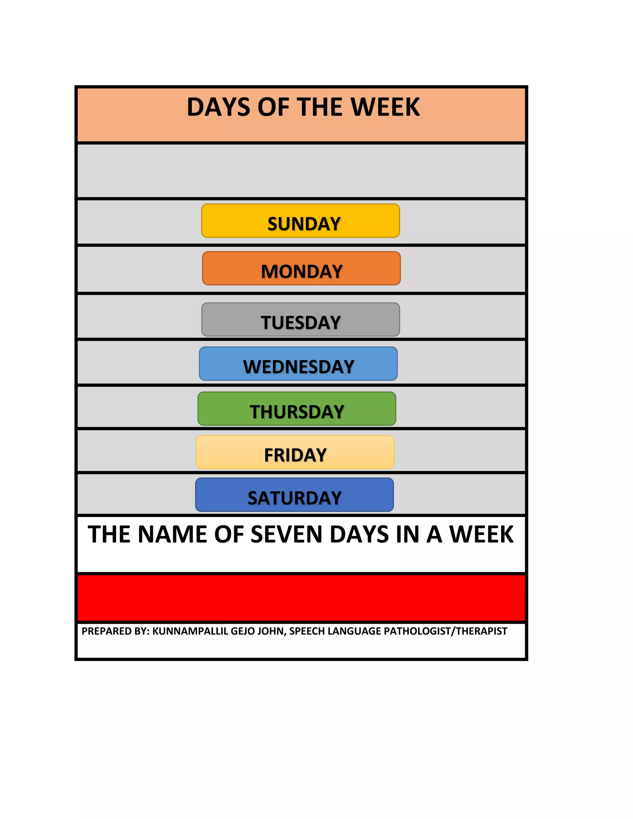Days of the week in english | PDF