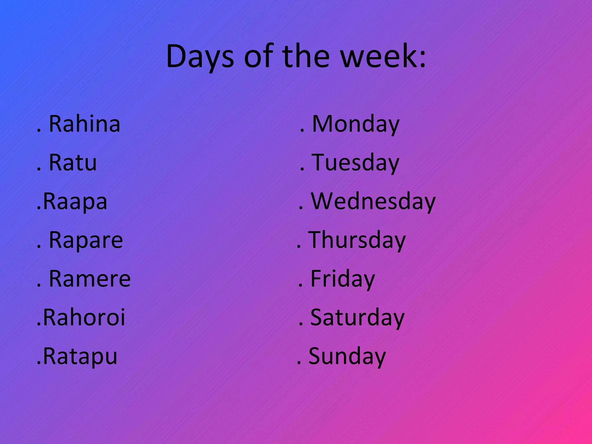 Days of the week in Maori | PPT