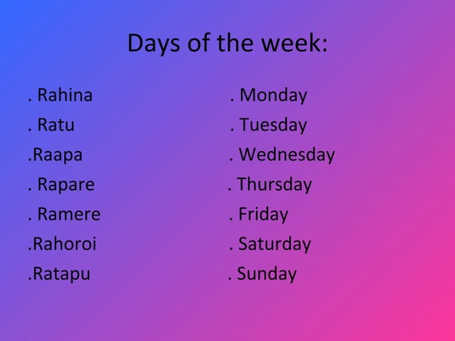 Days of the week in Maori | PPT