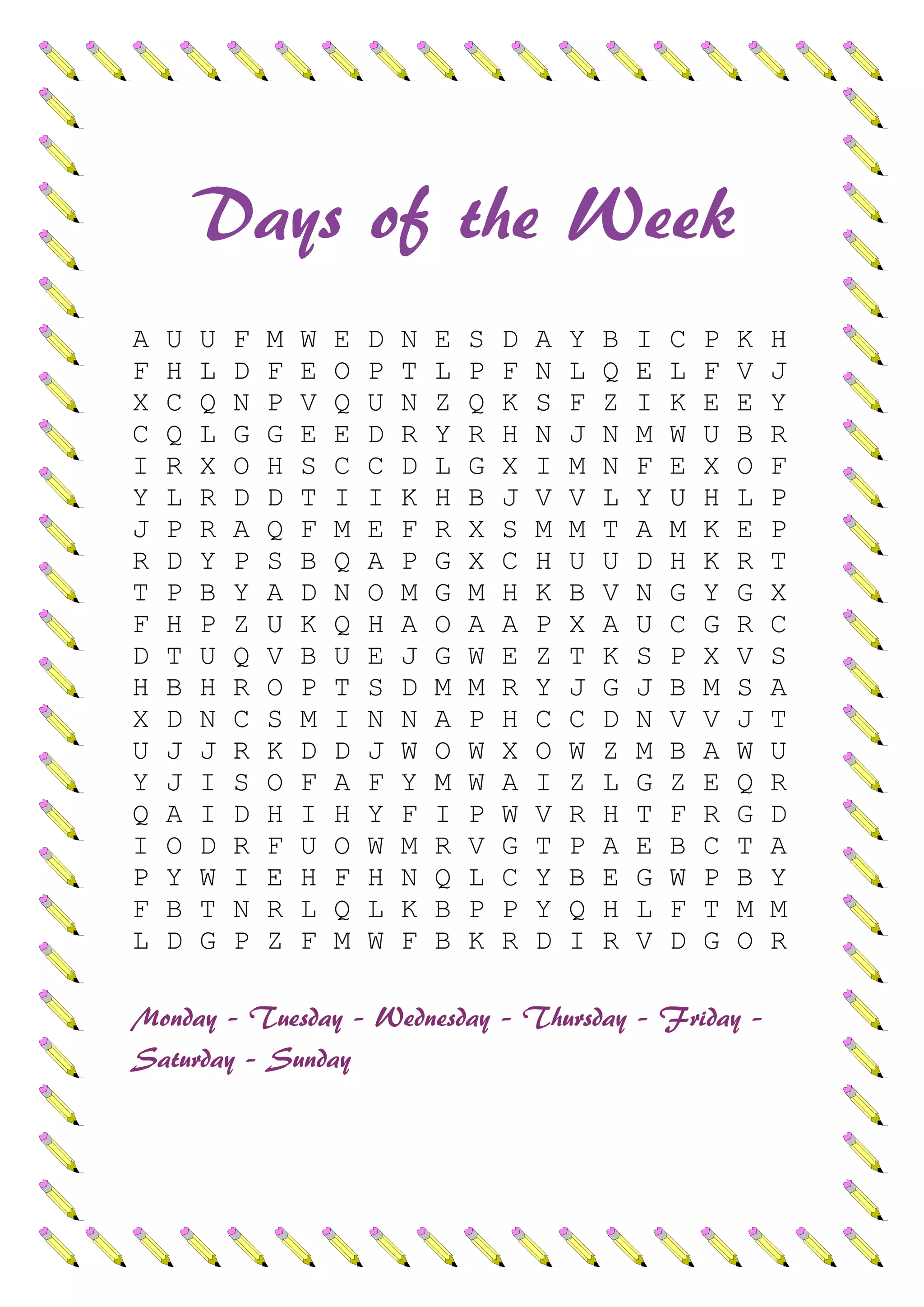 Days of the week wordsearch | PDF