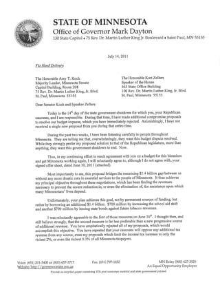 Gov. Mark Dayton letter | PDF