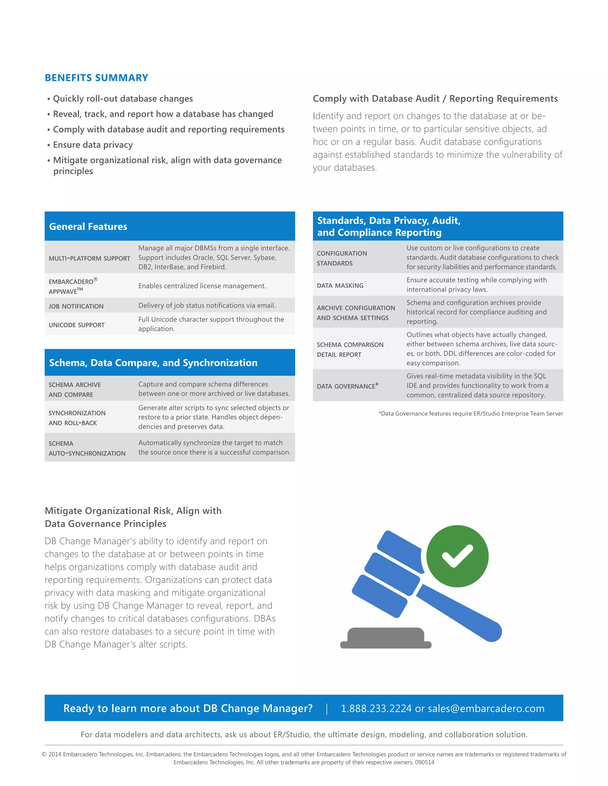 DB Change Manager XE6 Datasheet - The Essential Schema and Data Synchronization Tool | PDF