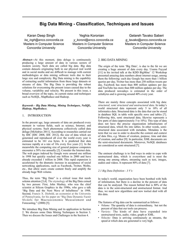 Big Data Mining - Classification, Techniques and Issues | PDF