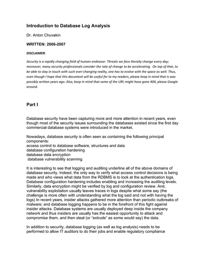 Introduction to Database Log Analysis | PDF