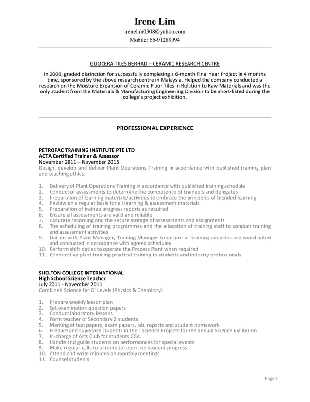 Irene Lim (Resume) | PDF