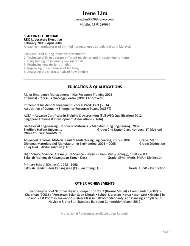 Irene Lim (Resume) | PDF