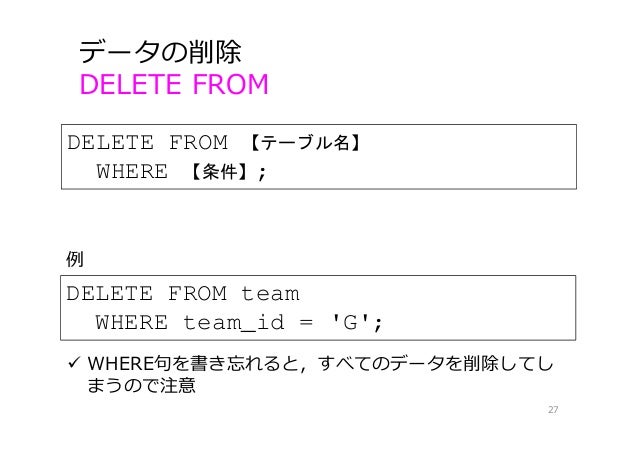 データベース03 - SQL（CREATE, INSERT, DELETE, UPDATEなど）