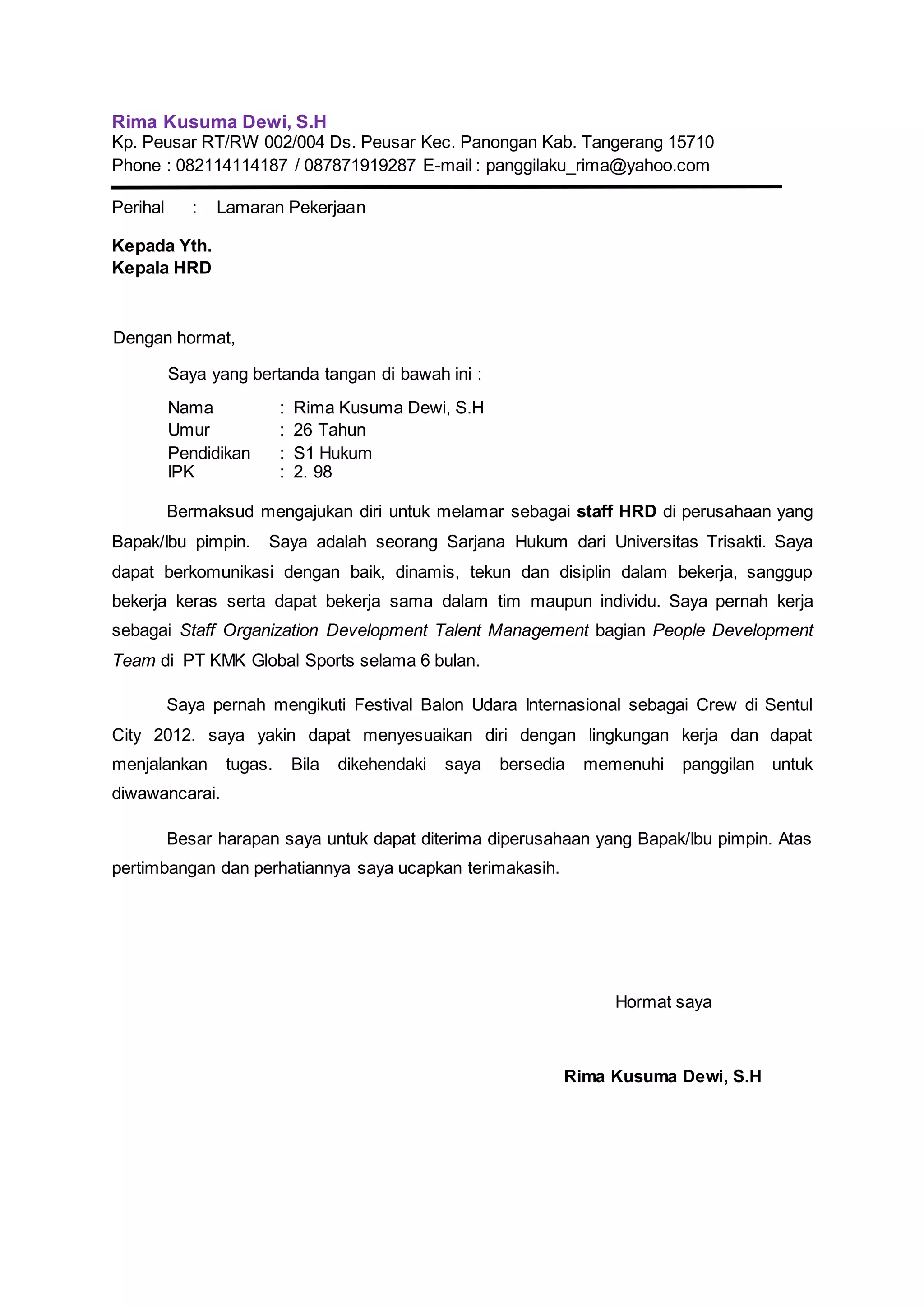 CV Rima Kusuma Dewi | DOCX