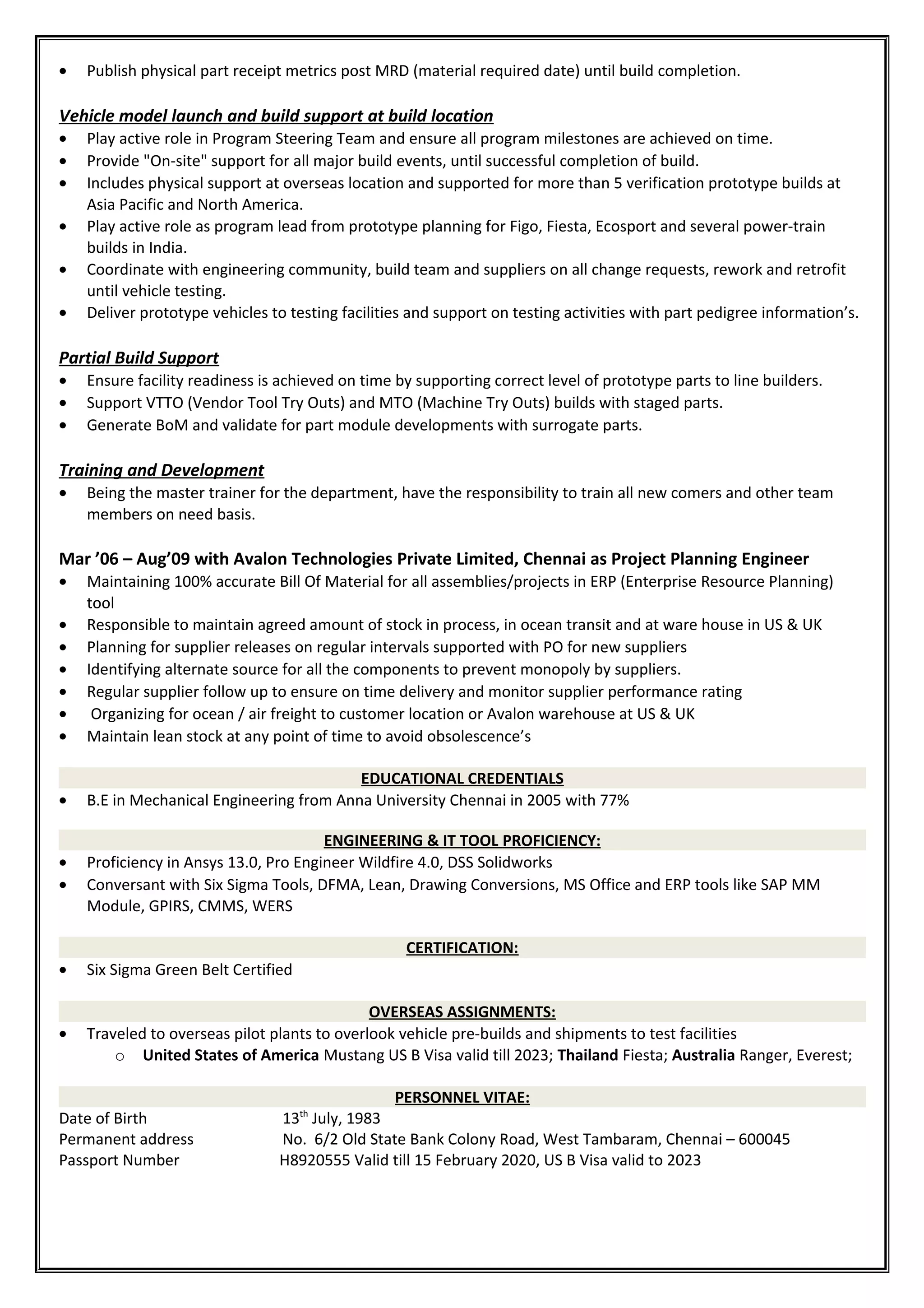 Resume Arun Material Management | DOC