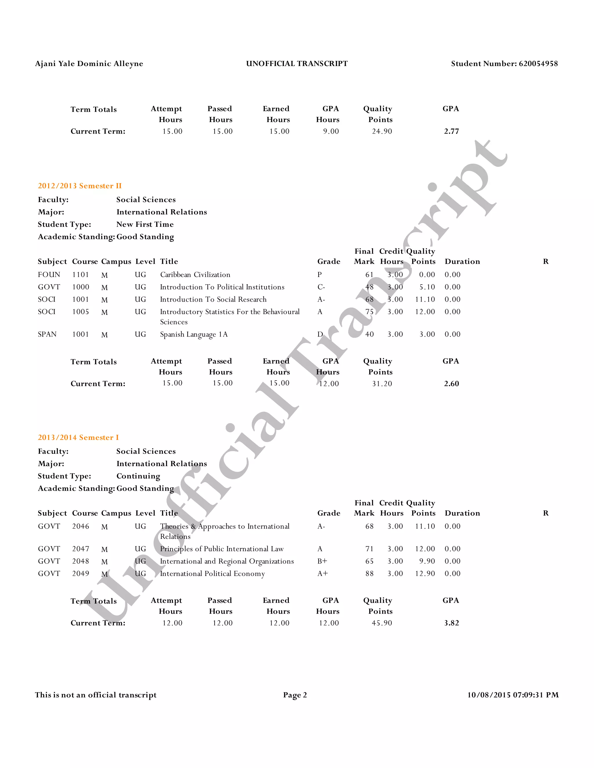 unoffical Transcrip. | PDF