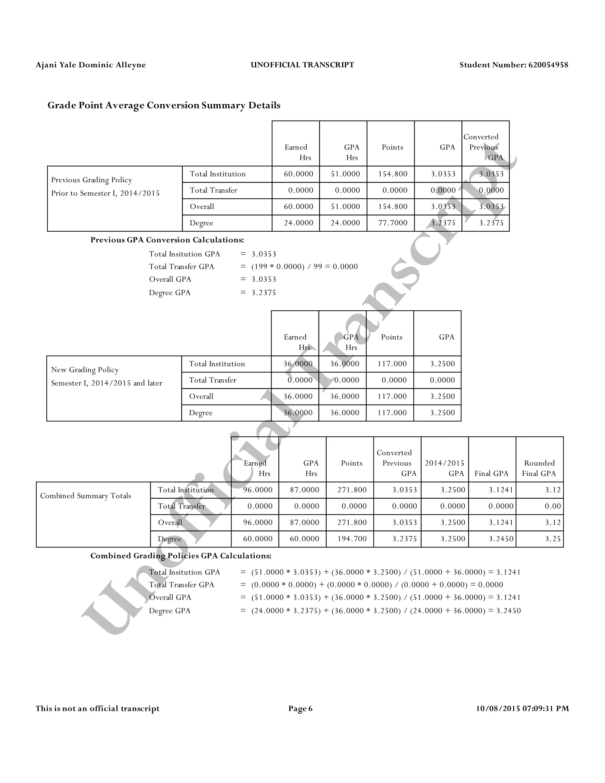unoffical Transcrip. | PDF
