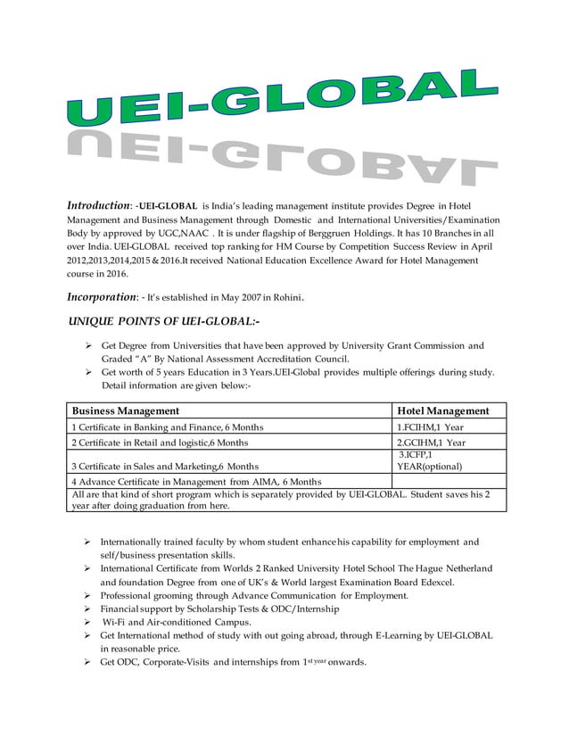 UEI-GLOBAL Information & Advantages | PDF