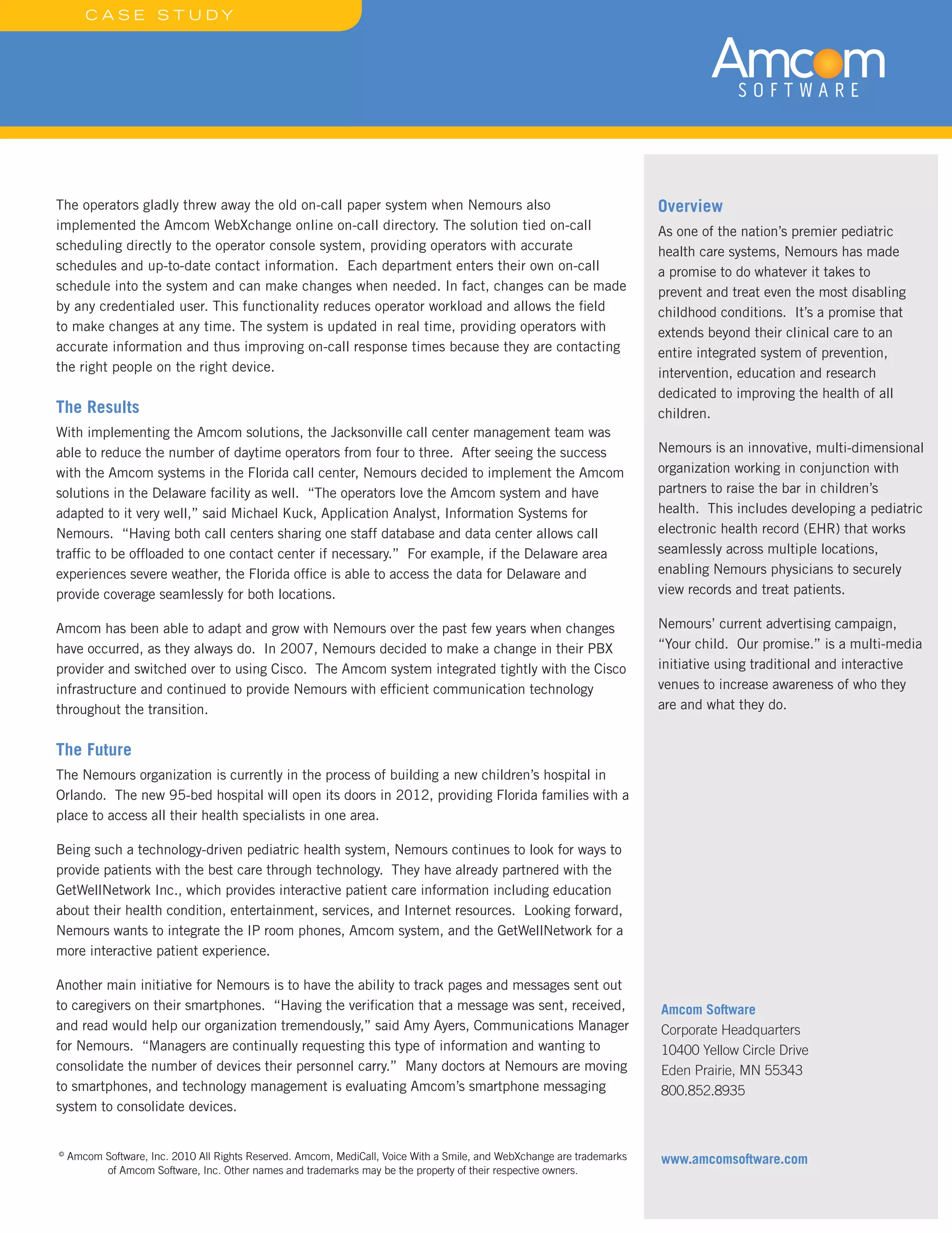 CS-AMER-Nemours-MediCall-WebXchange | PDF | Business | Business and Finance