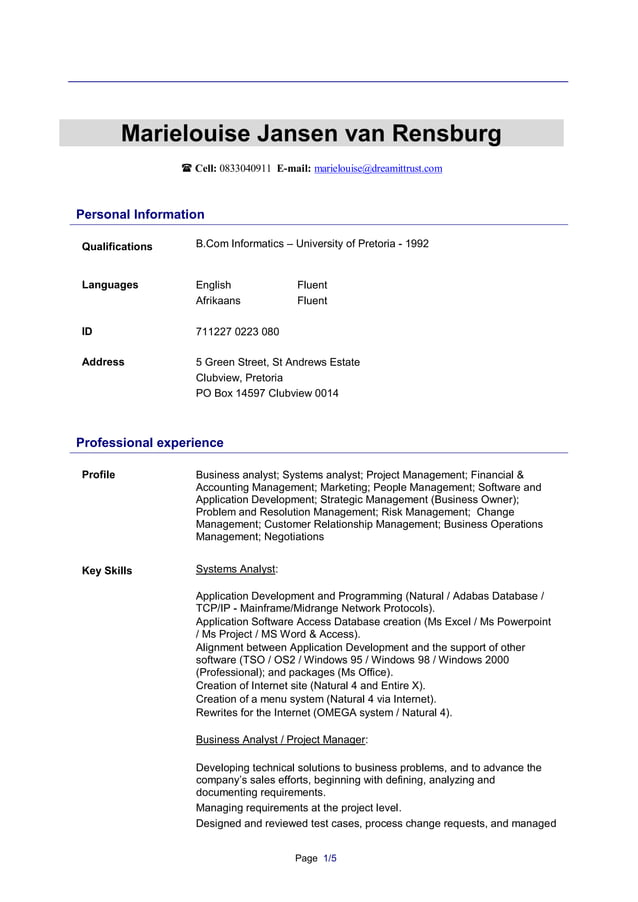 Marielouise Jansen van Rensburg CV | PDF