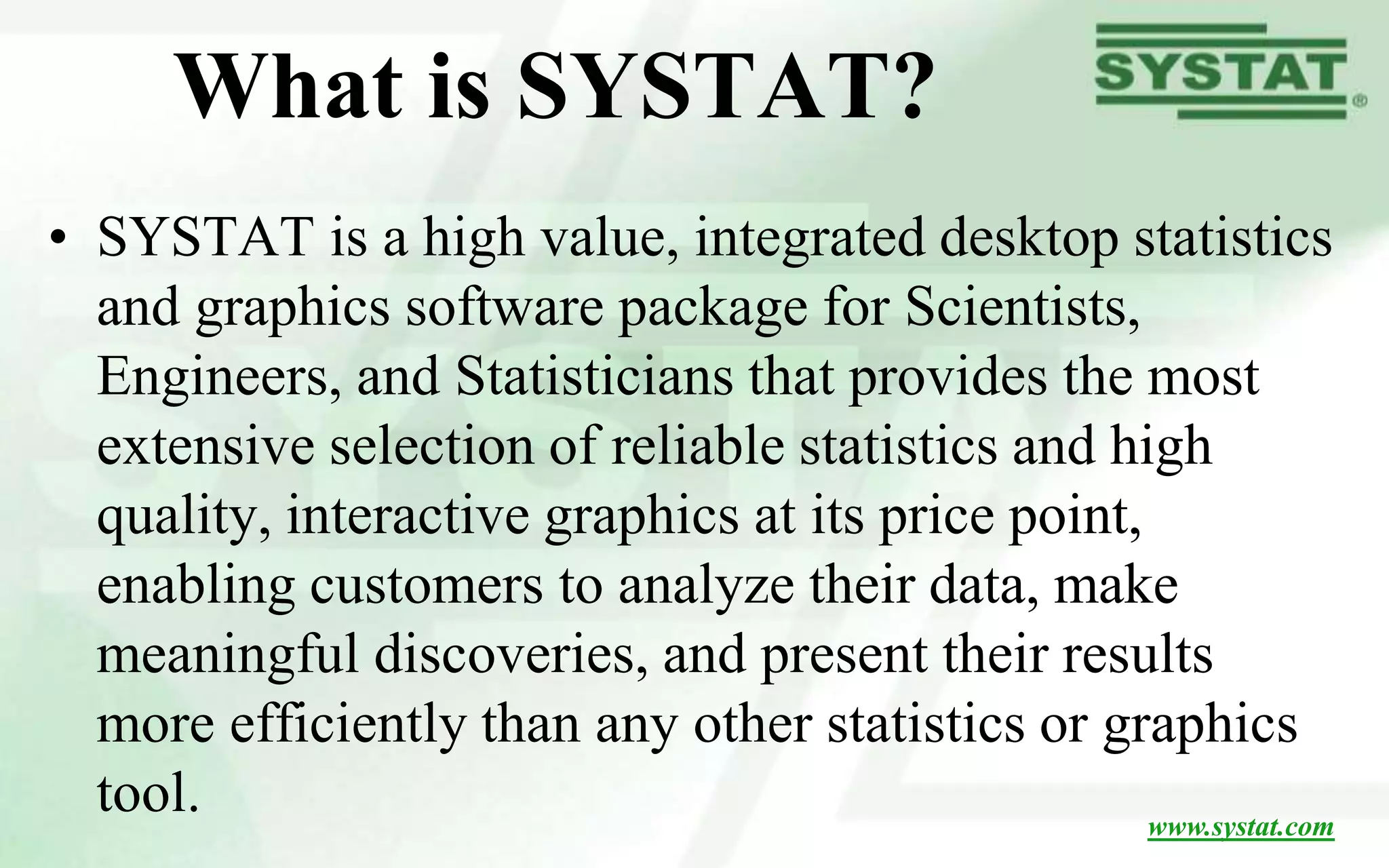 Systat 13 Training ppt | PPTX