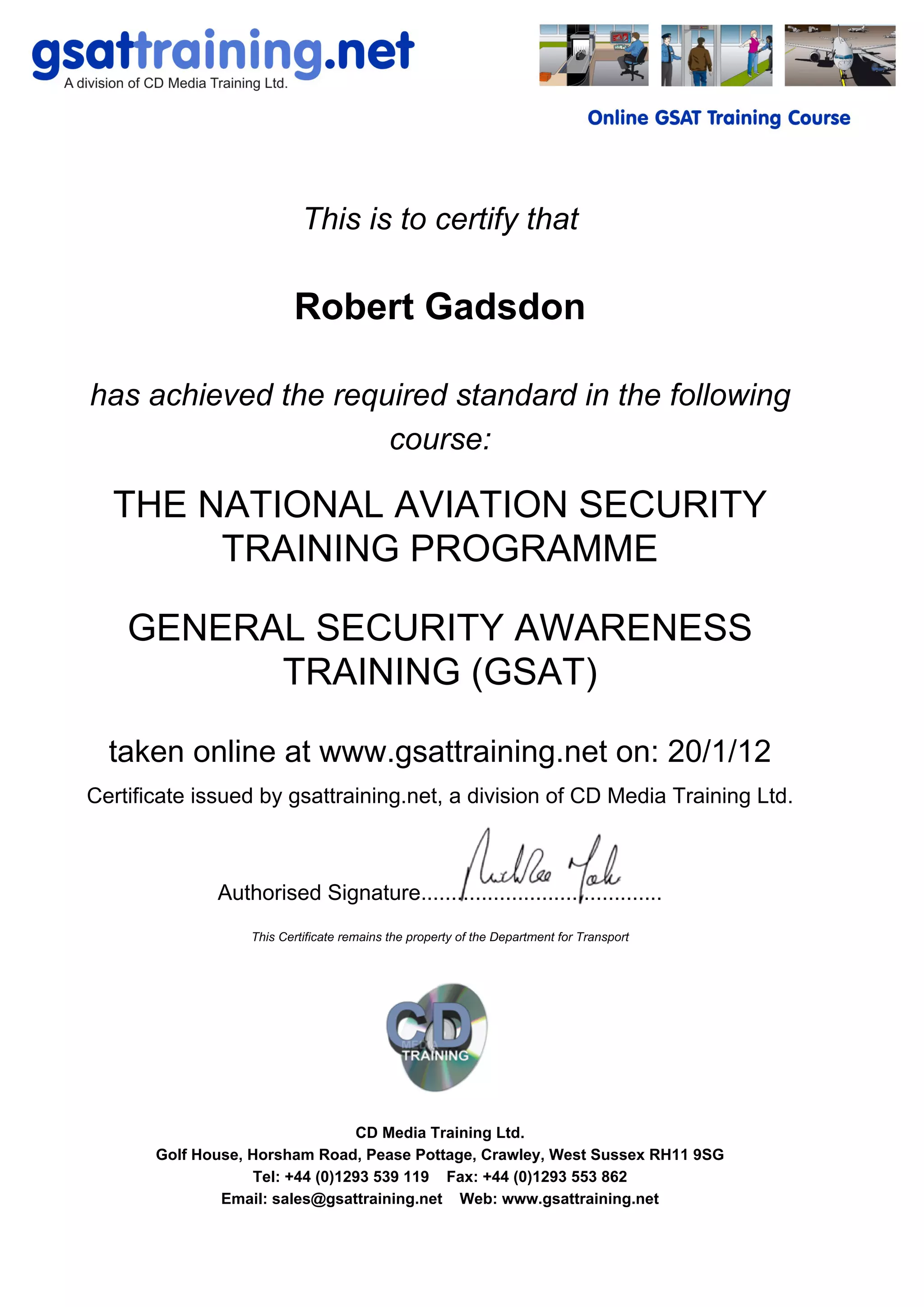 GSAT Certificate | PDF