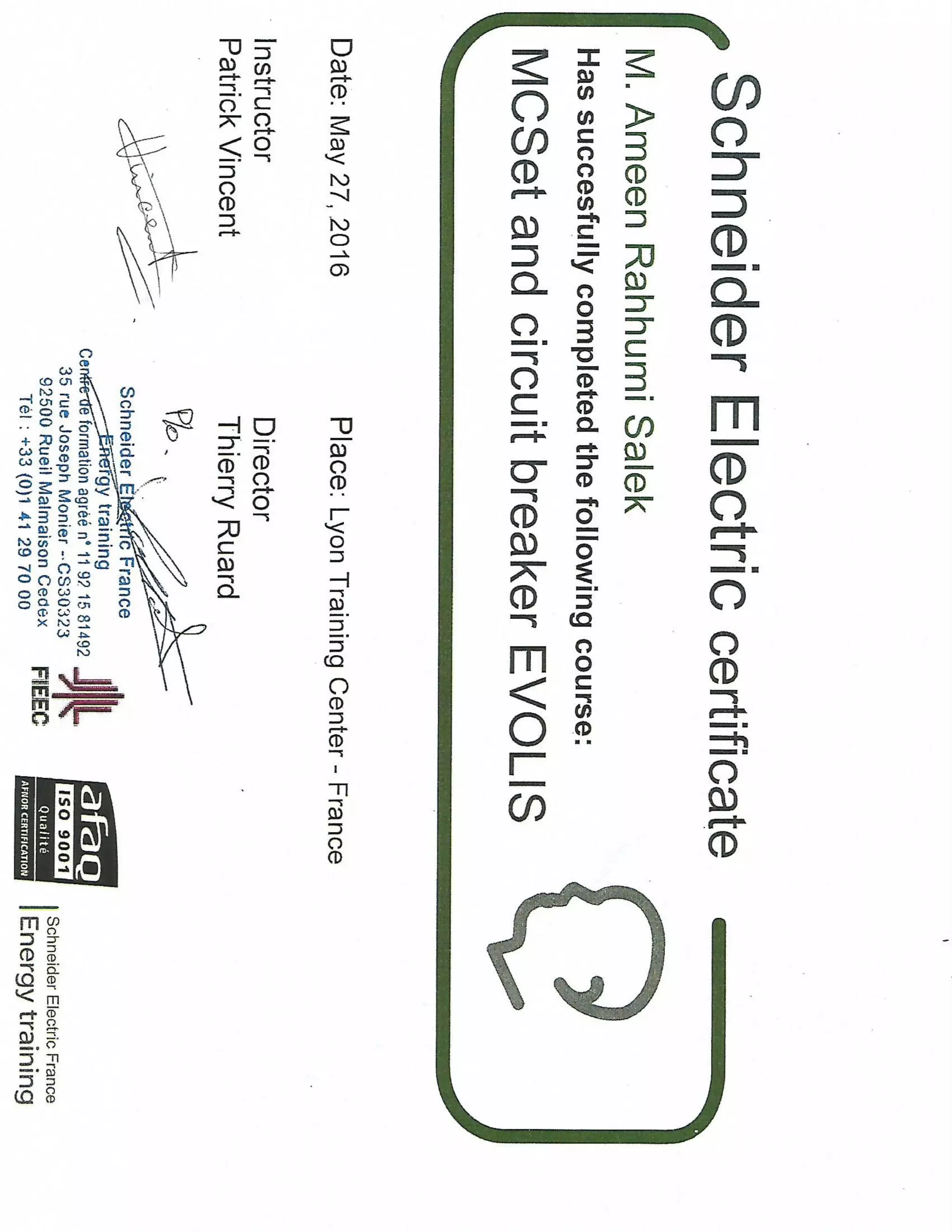 Training Certificate McSet & Evolice in Schneider Electric-Lyon | PDF