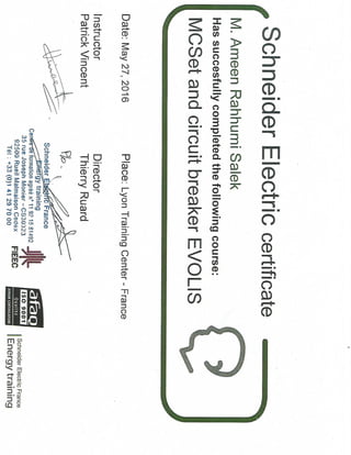Training Certificate McSet & Evolice in Schneider Electric-Lyon | PDF