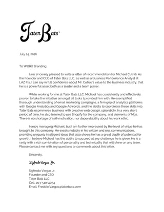 LetterofRecommendationforMichaelCutrali | PDF