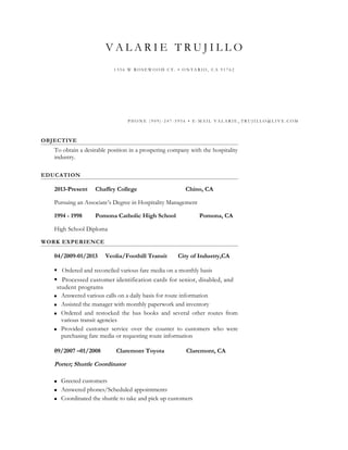 Valarie's 2016 Resume