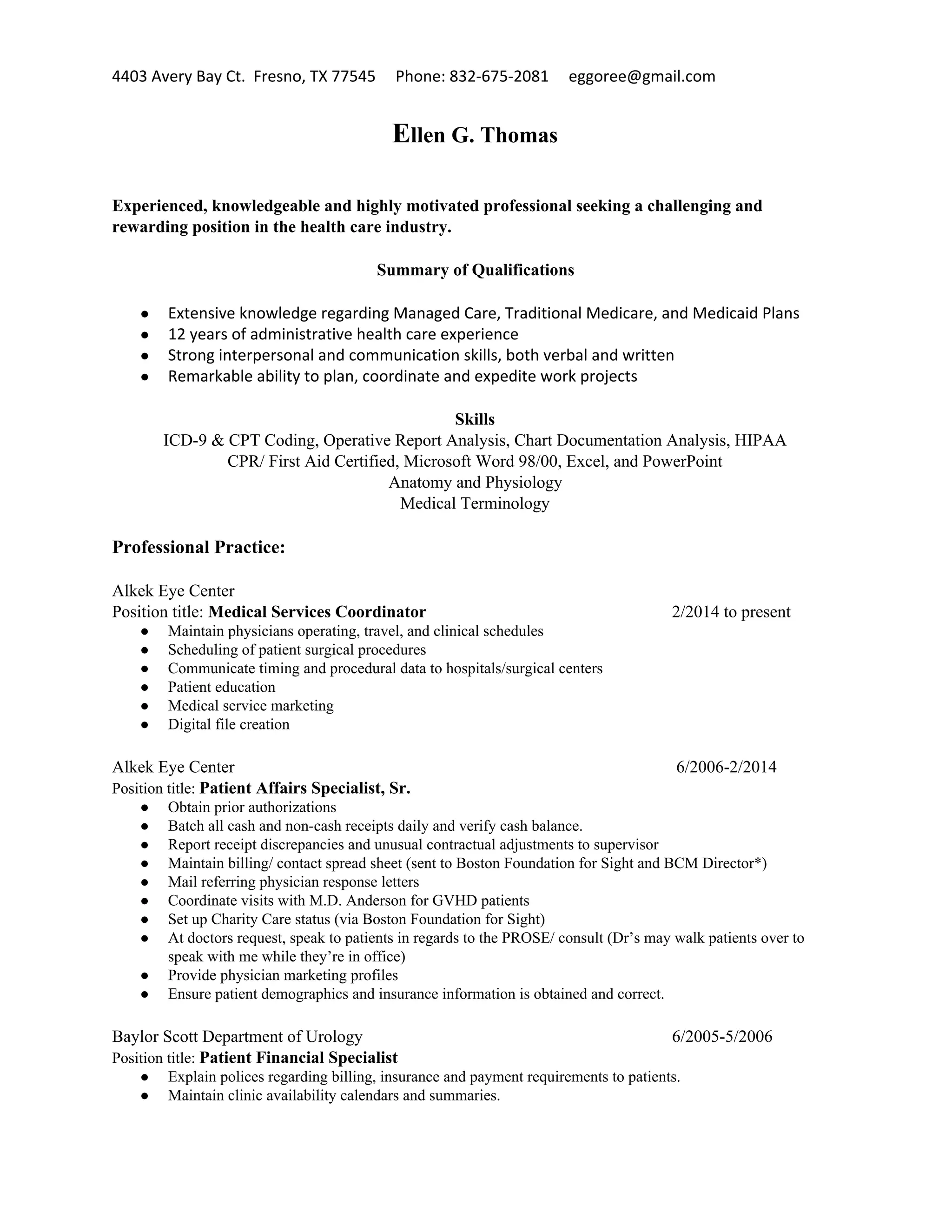 EllenG Thomas Resume | PDF