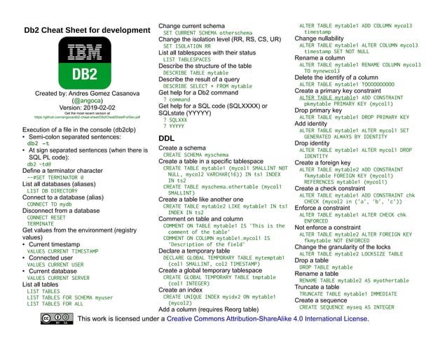 Db2 cheat sheet for development | PPT