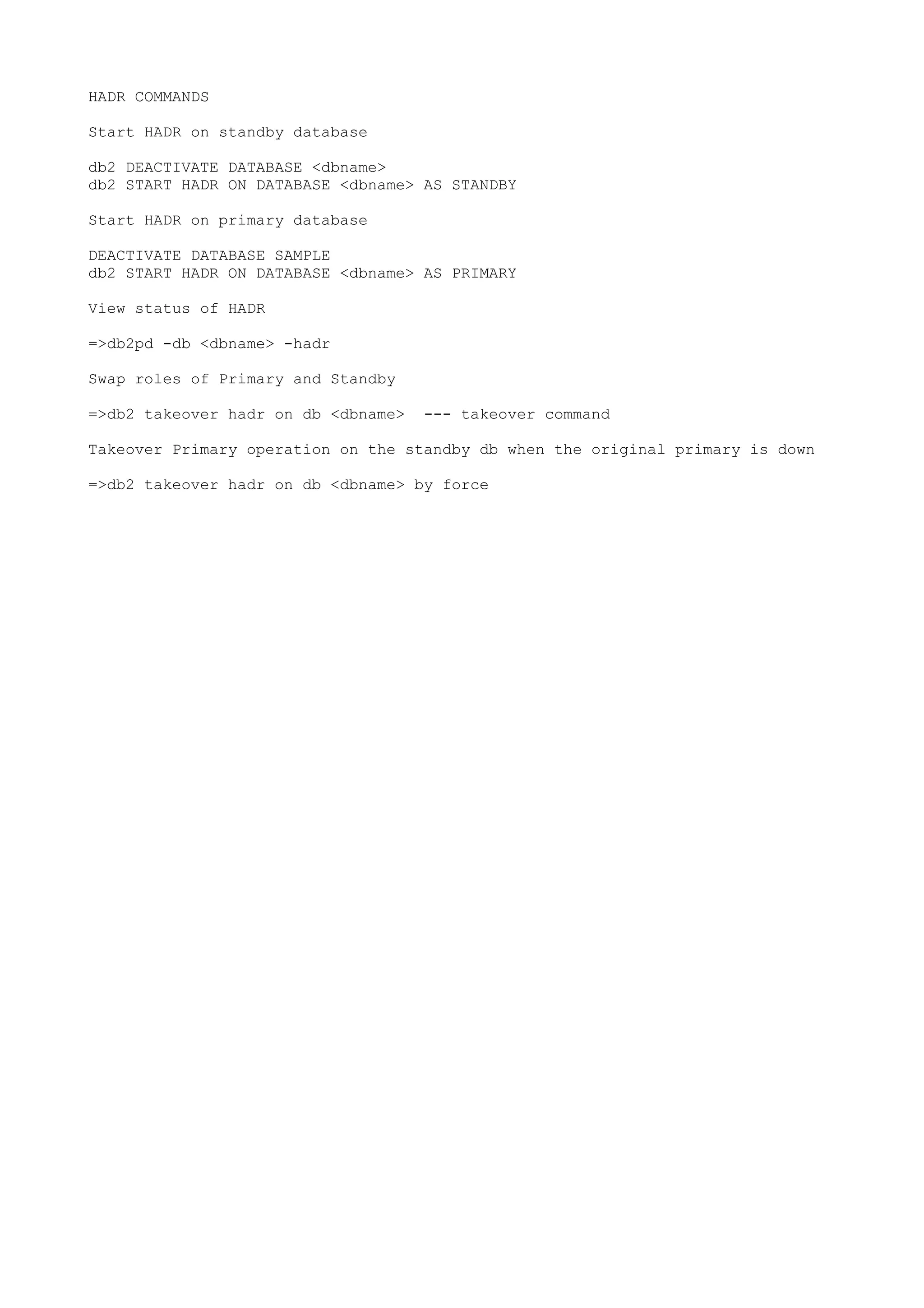 Db2 hadr commands | TXT Db2 hadr commands | TXT