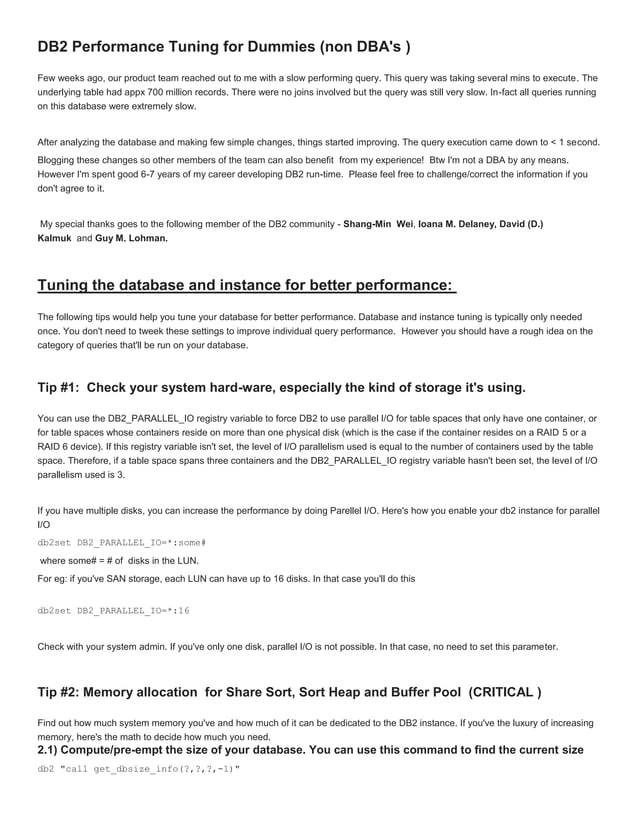 Db2 performance tuning for dummies | PDF