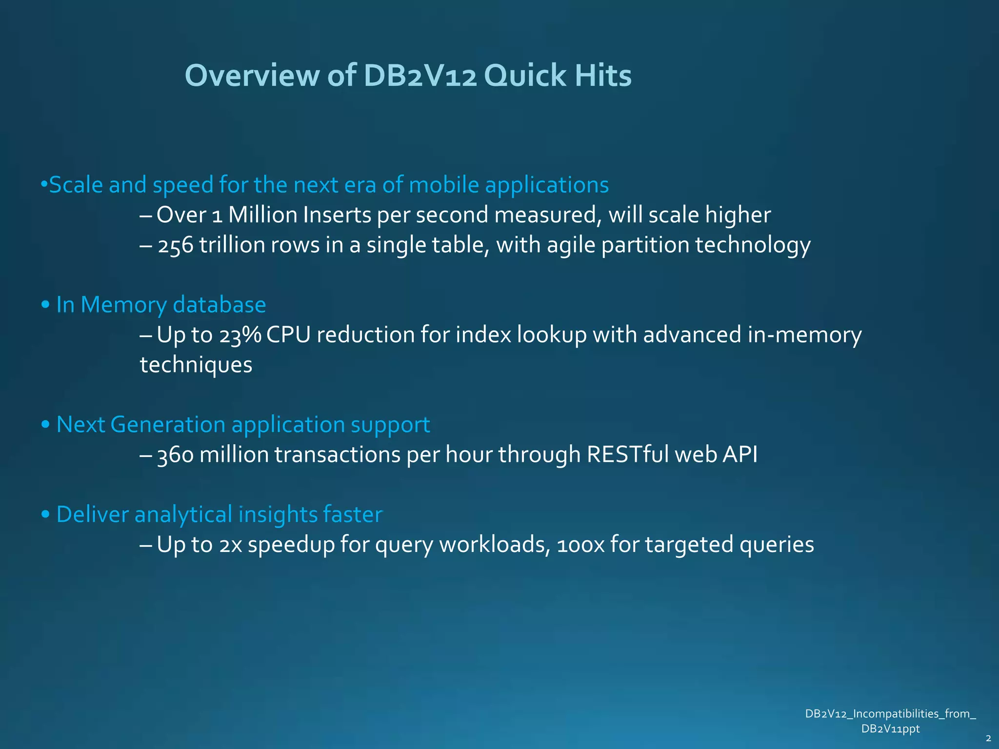 Db2 V12 incompatibilities_&_improvements_over_V11 | PPTX | Databases | Computer Software and ...