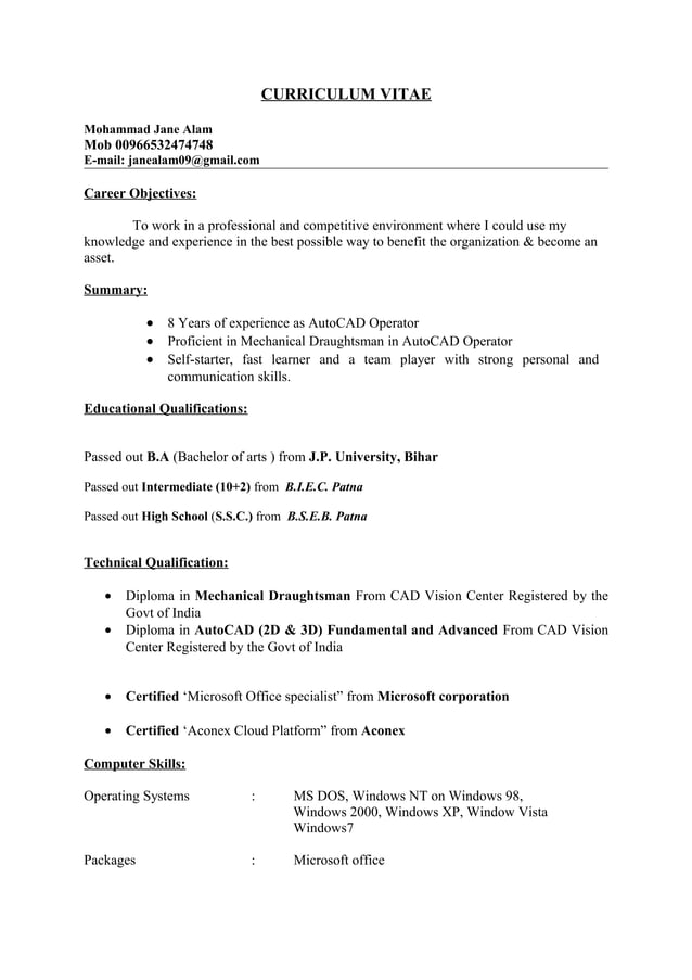 Mechanical Draftsman CV | DOC