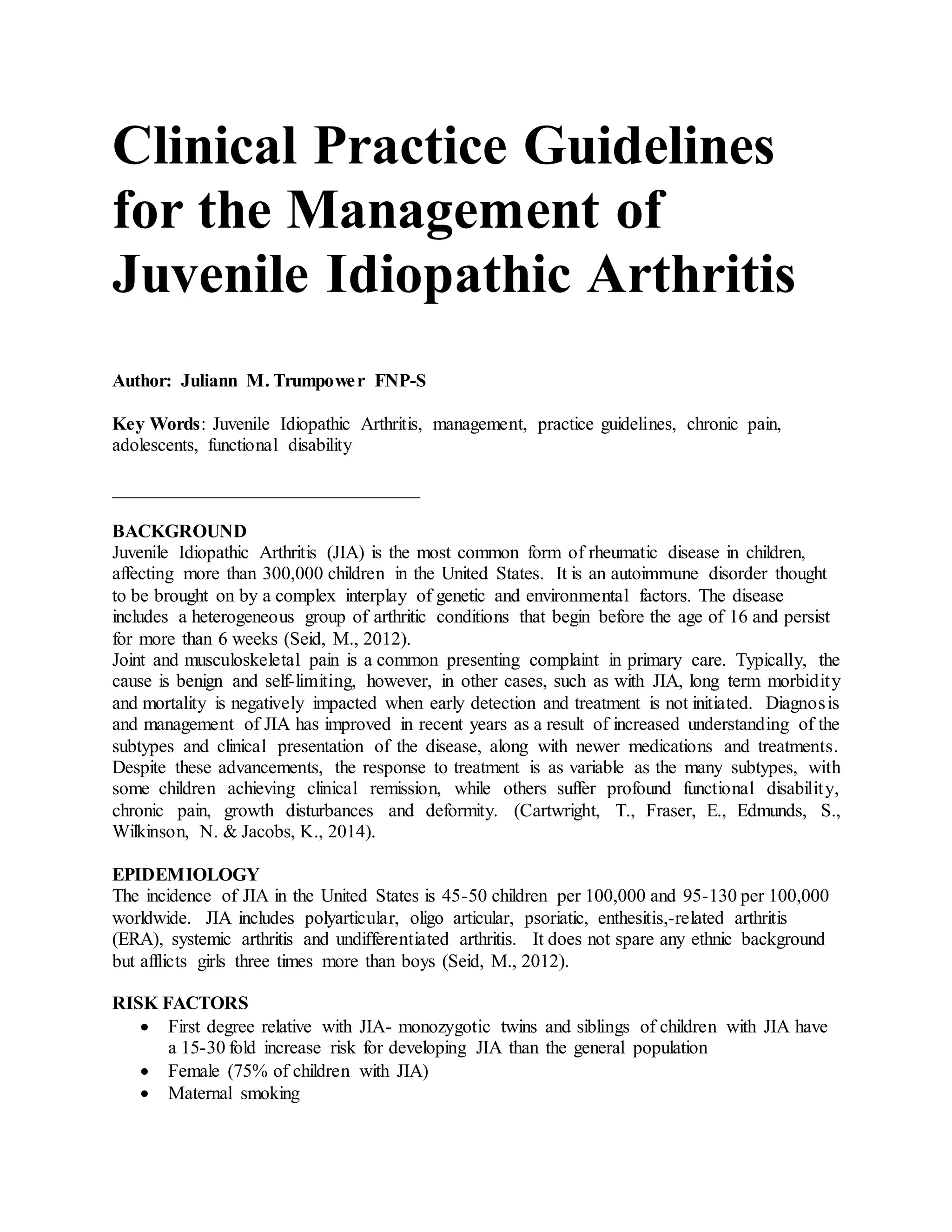 JIA clinical practice guidelines | DOCX