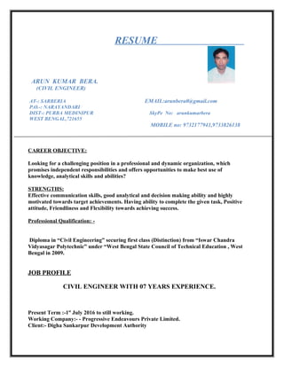 RESUME ARUN BERA | PDF