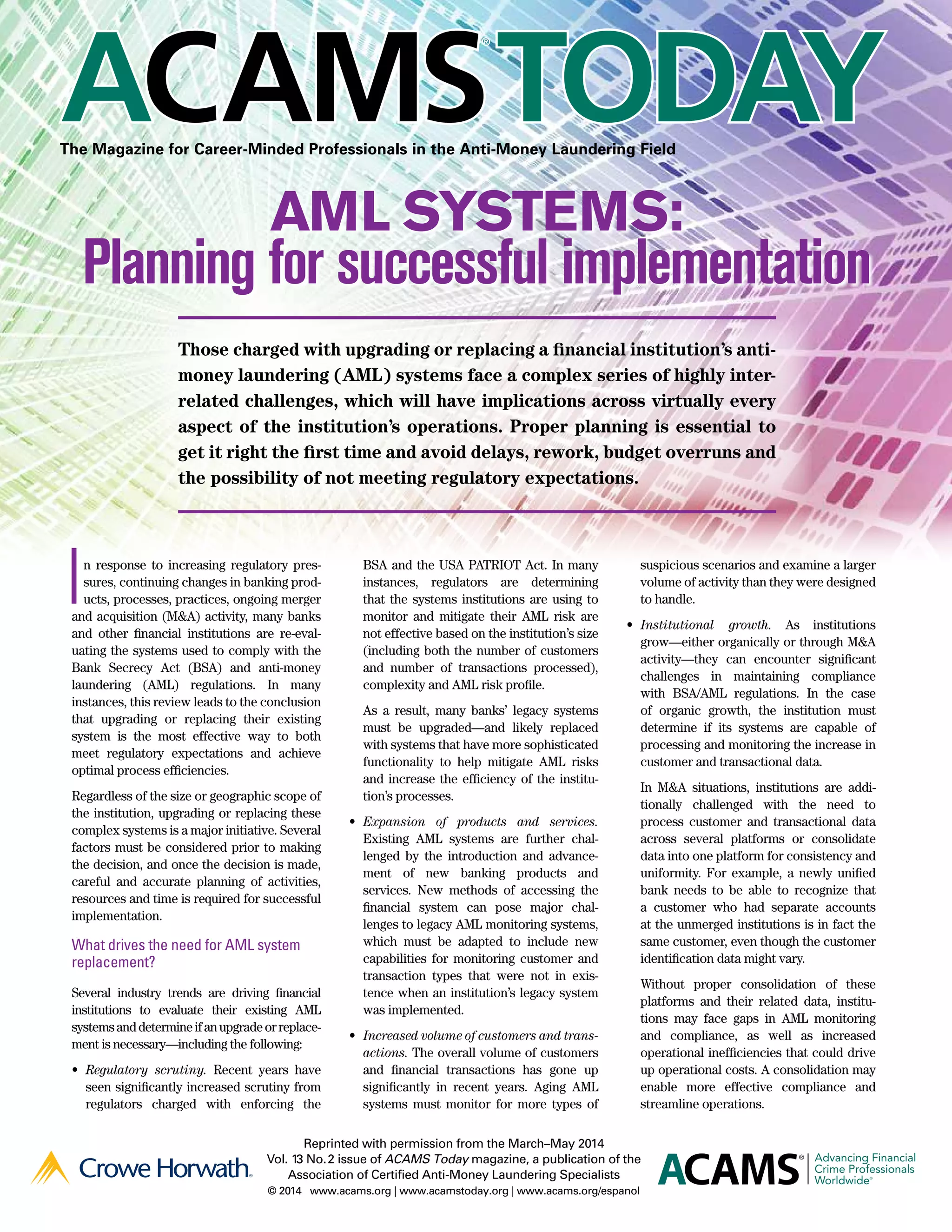 Crowe-ACAMS AML System Planning | PDF