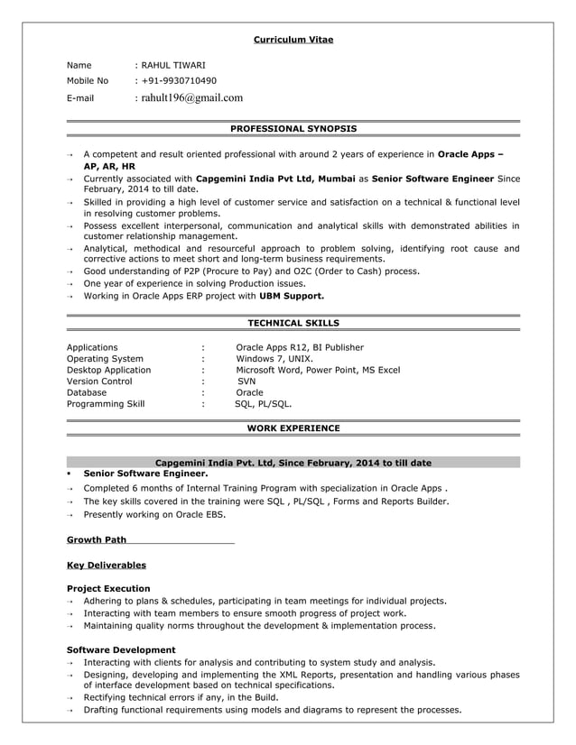 Rahul_Tiwari_Resume(Oracle Apps) | DOC | Computer Software and Applications | Computing