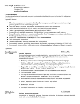 Mark Haigh Resume Marketing Director | DOC