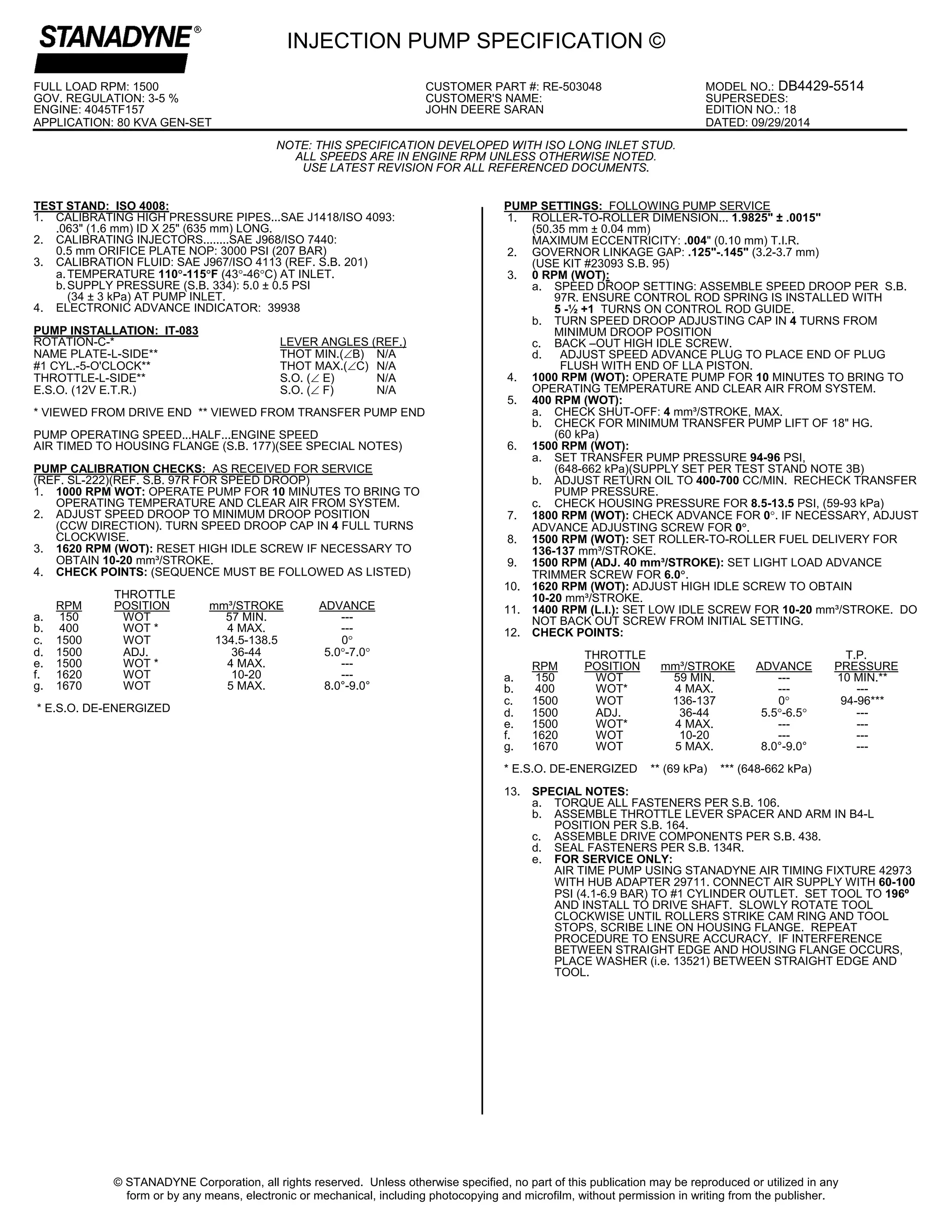 Db4429 5514 plano de teste stanadyne | PDF