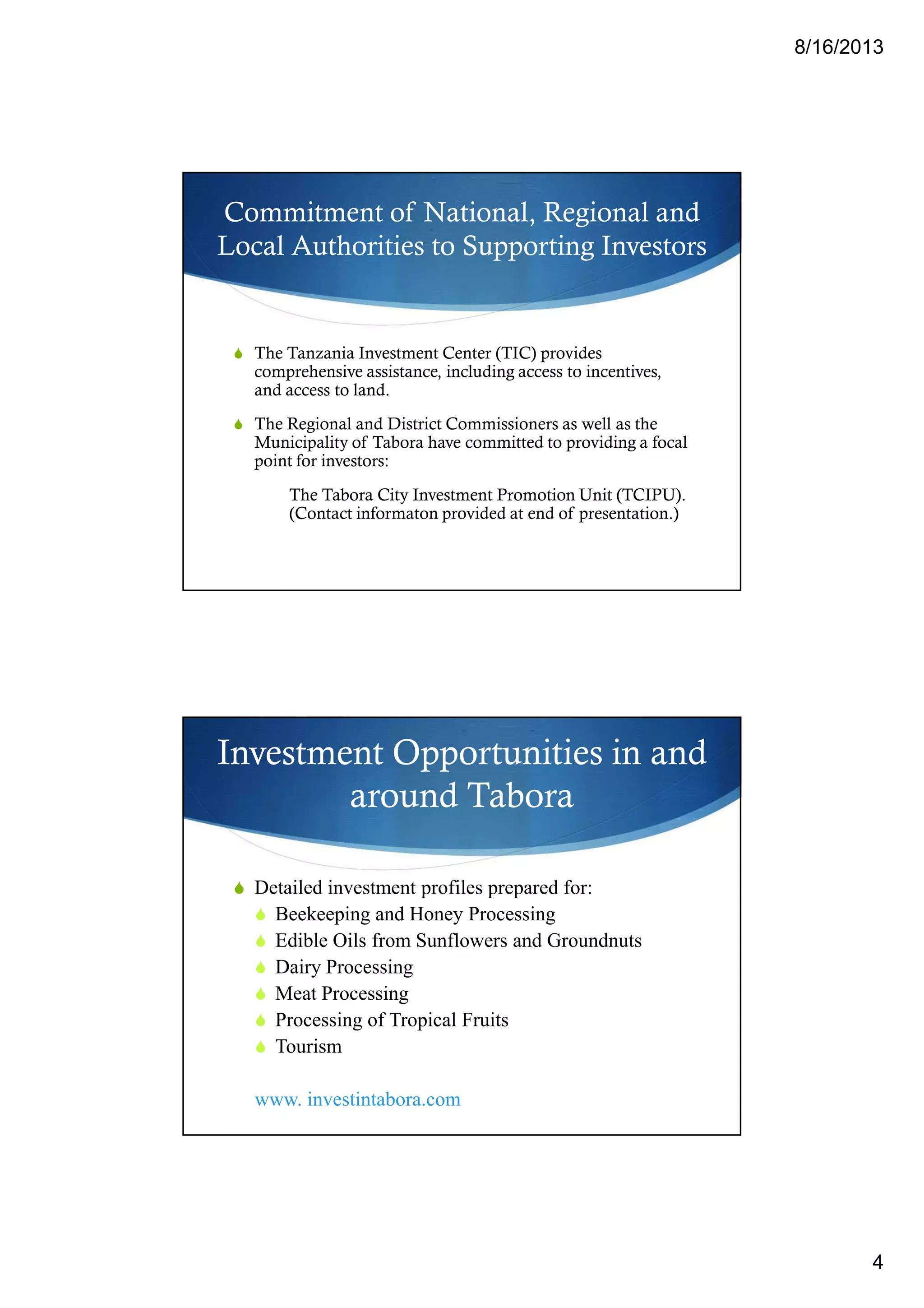 TABORA INVESTMENT OPPORTUNITIES | PDF