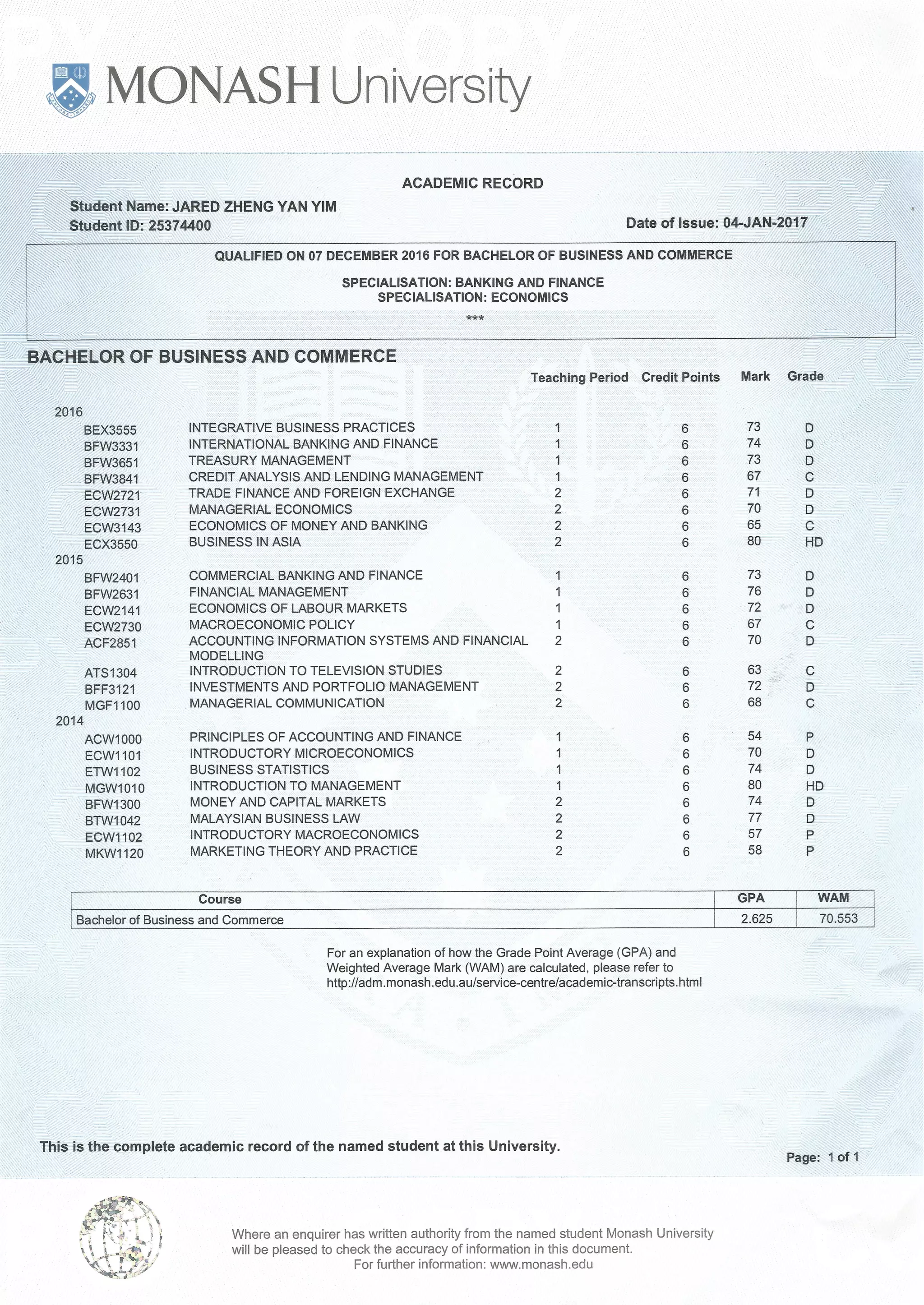 Academic transcript | PDF