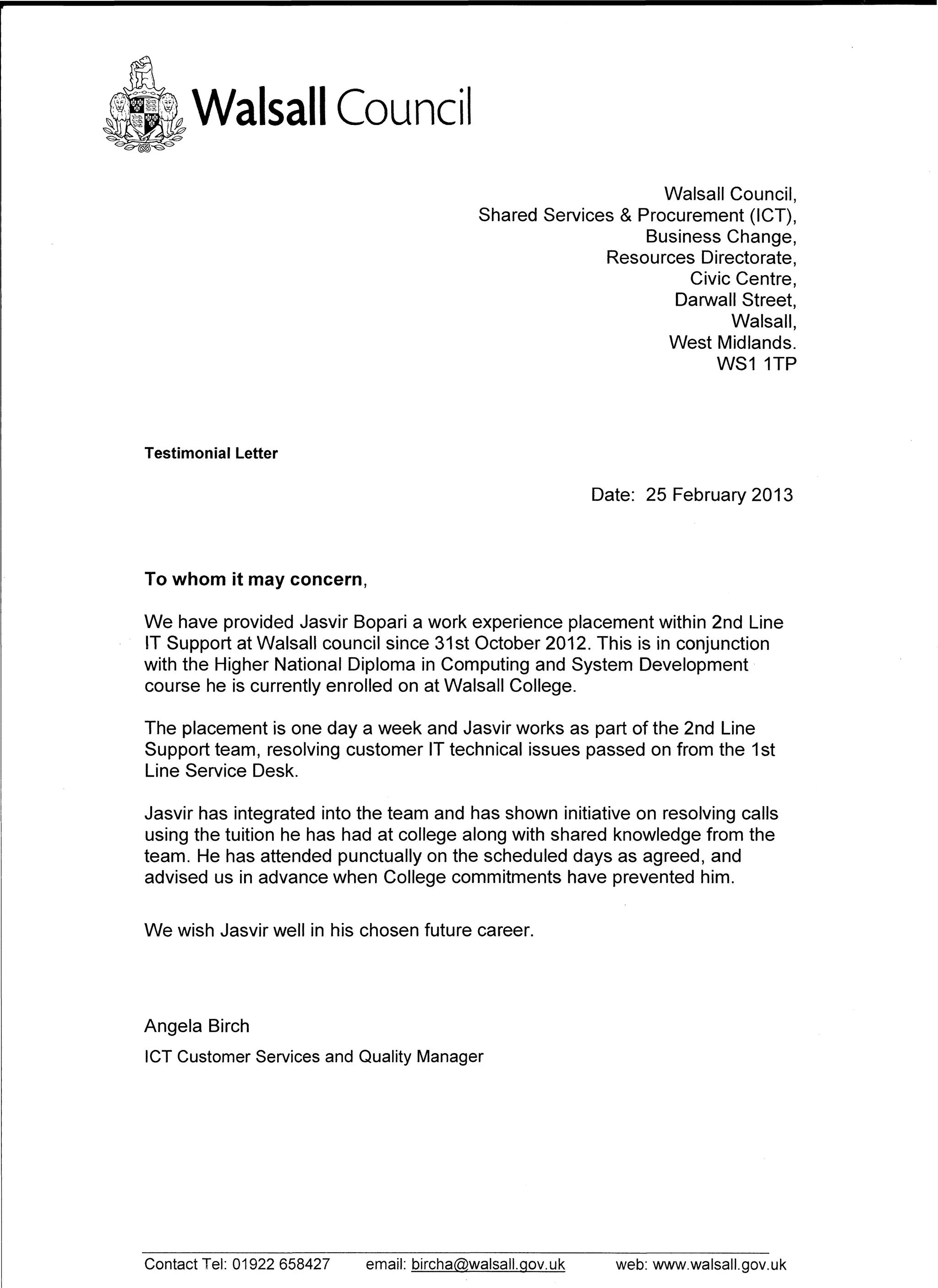 Walsall Council Reference | PDF